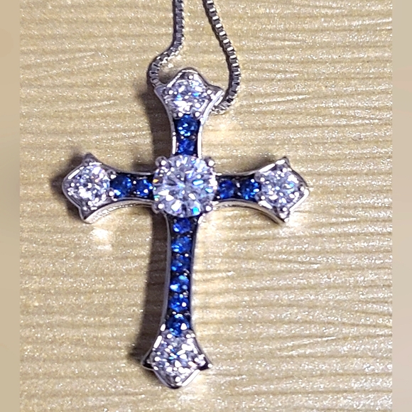 JTV | Jewelry | Moissanite Blue Diamond Cross Pendant 7 Chain With 2 ...